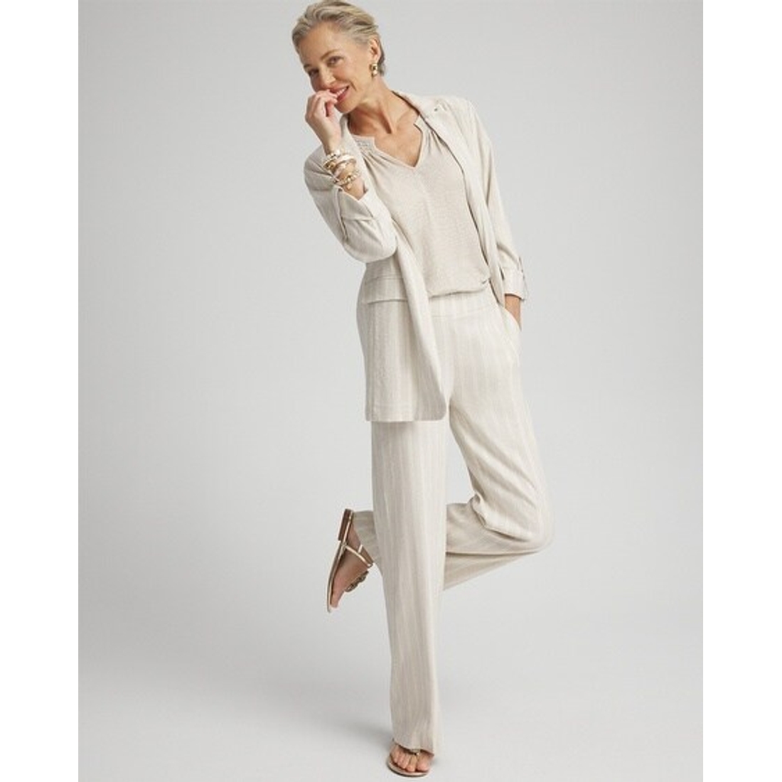 Women's Linen Blend Stripe Flare Leg Pants available now at Women's Linen Blend Stripe Flare Leg Pants available now at