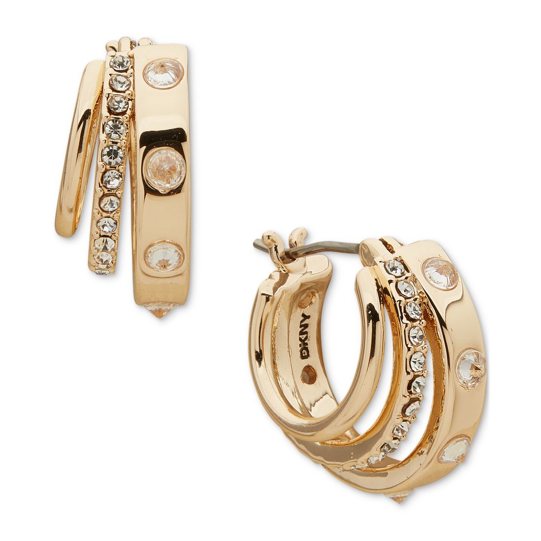 Macy s Dkny Gold Tone Pave Spike Crystal Triple Split Hoop Earrings available now at Firewheel Town Center